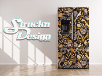 Floral Flower Plants Orange Pattern Fridge Freezer Wrap Side Door Vinyl ...