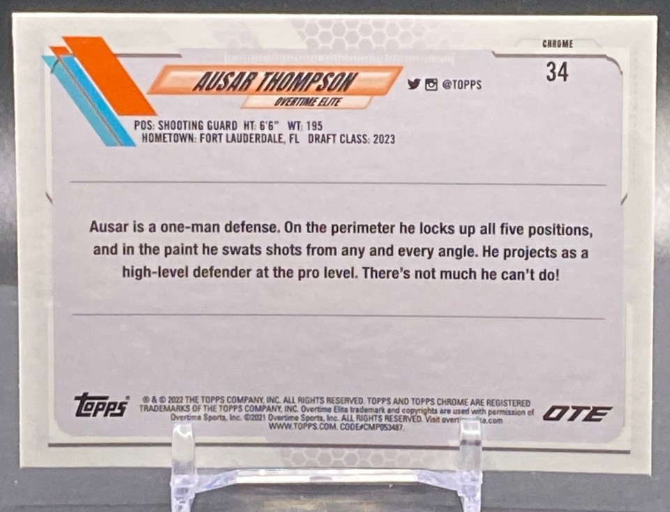2021-22 Topps Chrome OTE #34 AUSAR THOMPSON Rookie RC | eBay