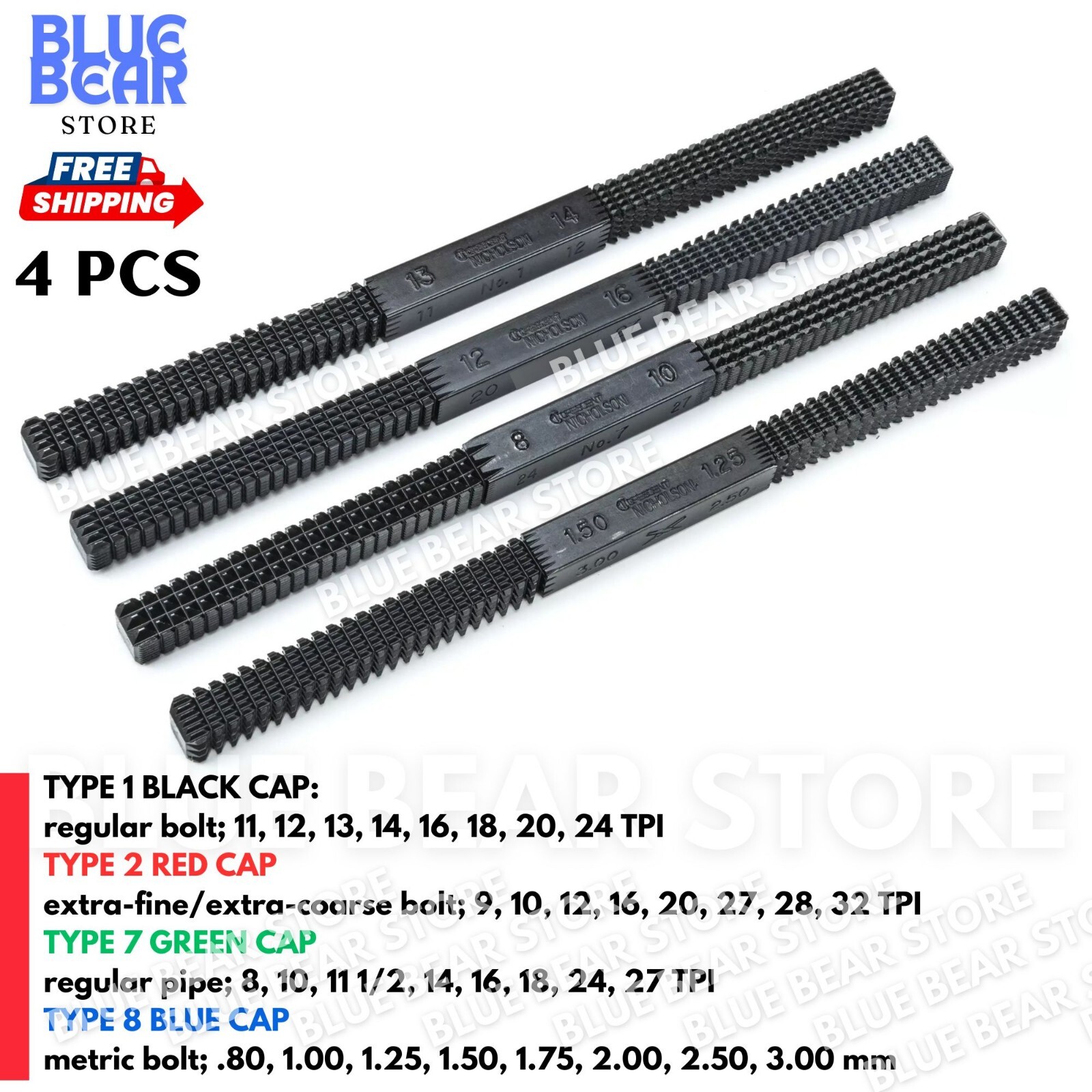 4PC Thread Restoring File Set Tool for Cleaning/Touching Up External ...