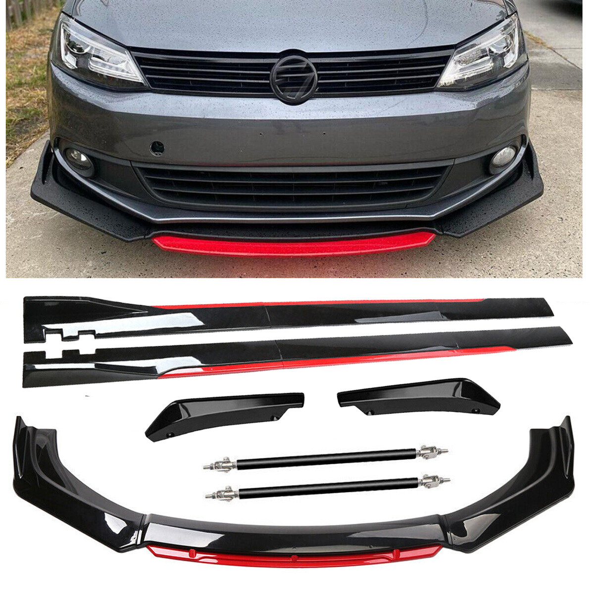 Front Bumper Lip Spoiler Splitter Side Skirt Gloss Black For VW Jetta ...
