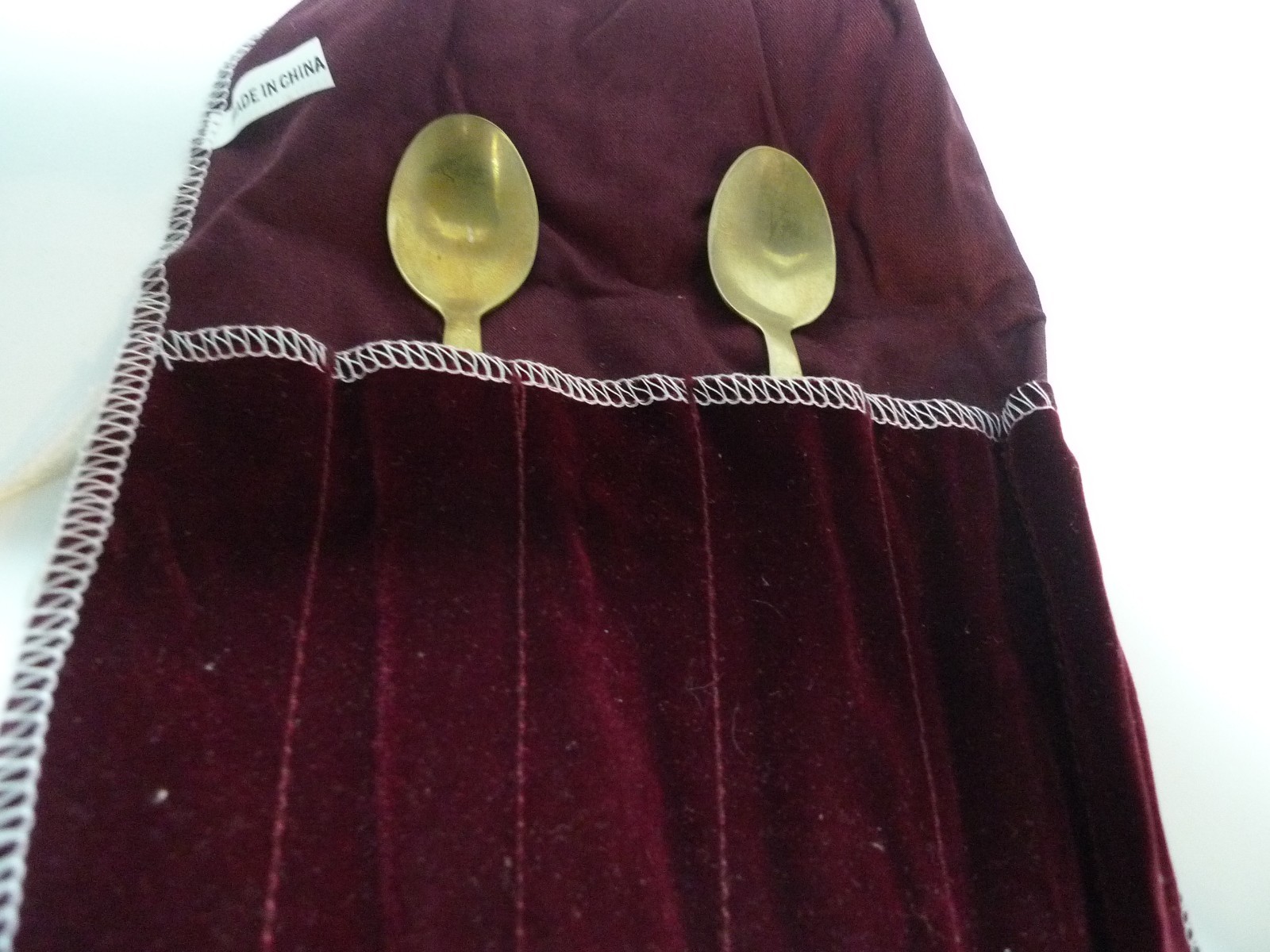 2 Small Thailand Spoons Gold Plated Wood Handle 4.5" Long Velveteen ...