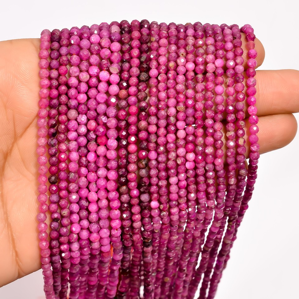 Natural Ruby Gemstone Round Shape Micro Faceted Beads 3X3X2mm Strand 12 ...