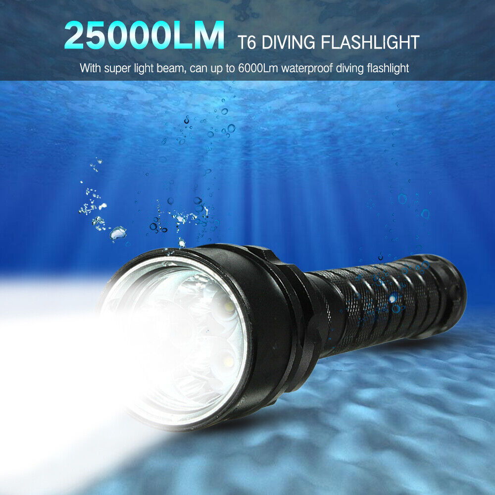 25000Lm T6 Torch Light Lamp Underwater 100m LED Scuba Diving Flashlight ...