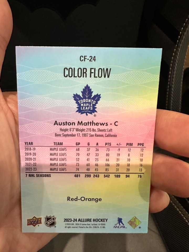 2023-24 AUSTON MATTHEWS UPPER DECK ALLURE COLOR FLOW RED-ORANGE ...
