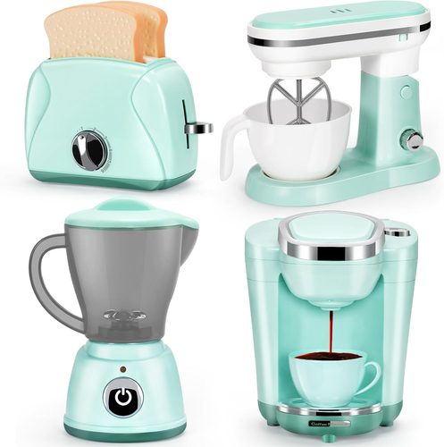 Play Kitchen Appliances Toy Set with Coffee Maker Machine, Mixer ...