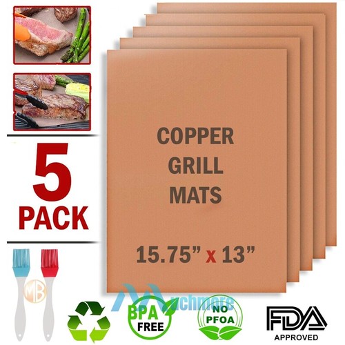 5X BBQ Copper Grill Mats Cooking Baking Non Stick Reusable Grilling Mat ...