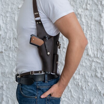 Leather shoulder revolver holster, Shoulder sling gun holster, Leather ...