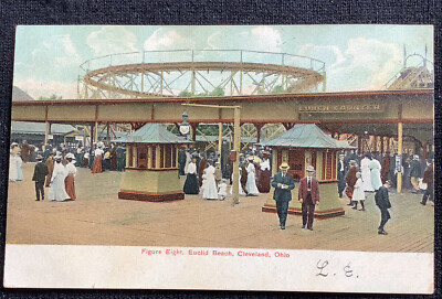 RARE VIEW figure Eight Roller Coaster Amusement Park Postcard Cleveland ...