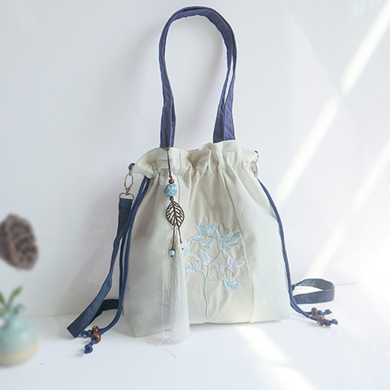 Chinese Embroidery Drawstring Bag Hanfu Handbag Floral Canvas Shoulder ...