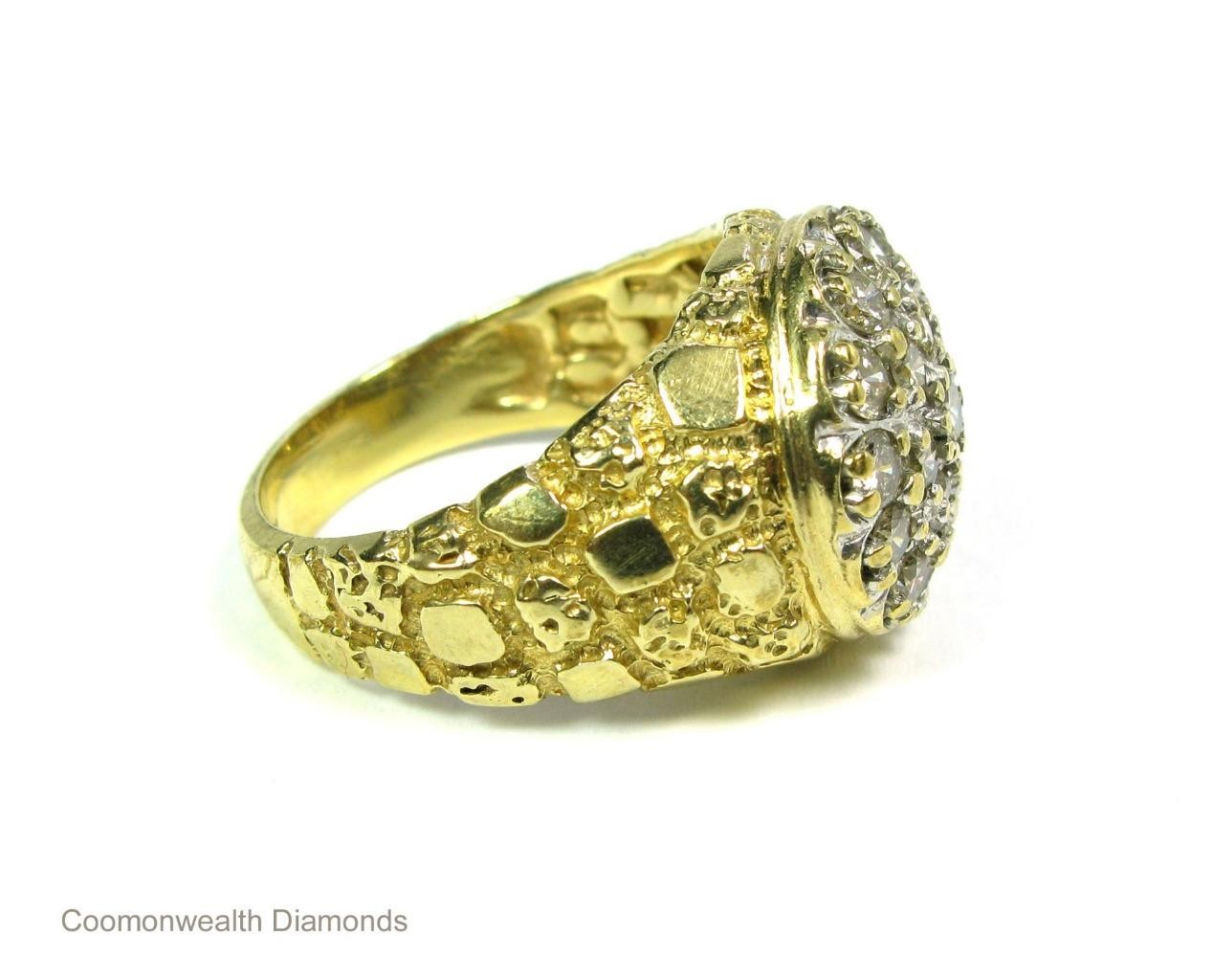 Mens 2CT SI1-SI2 Diamond Kentucky Cluster Nugget Ring 10K Yellow Gold ...