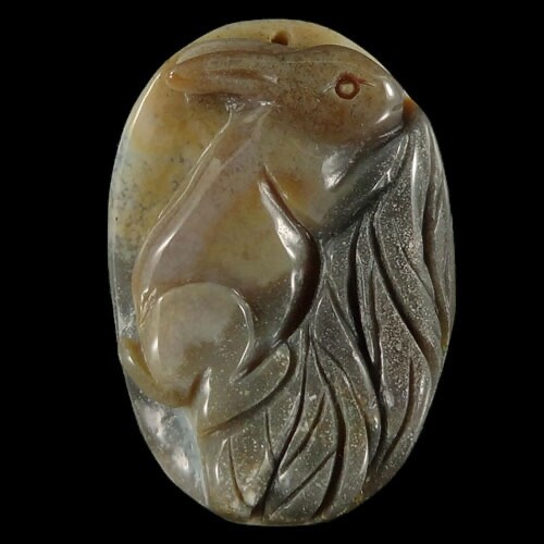 BG18500# Hand Carved Cameo Rabbit Banded Agate Pendant Bead Gemstone | eBay