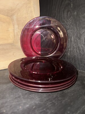 Findlay Glass Plume and Fan Pattern Ruby Red Salad Plates (5) | eBay