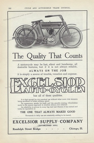 1910 Excelsior Supply Company Chicago AD * Excelsior Auto-Cycle ...