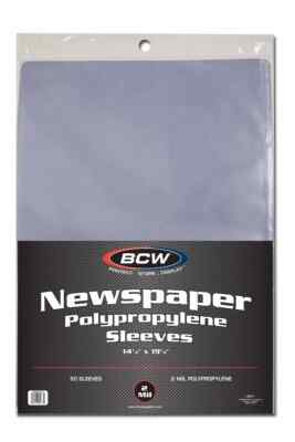 BCW Newspaper Sleeves 14x19 (50 Pack) Acid Free Archival Quality 2 Mil ...