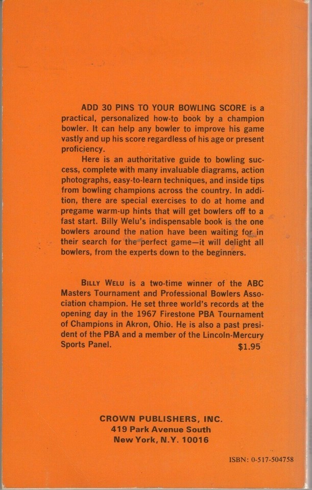 Add 30 Pins to Your Bowling Score by Billy Welu with Jerry Levine ...