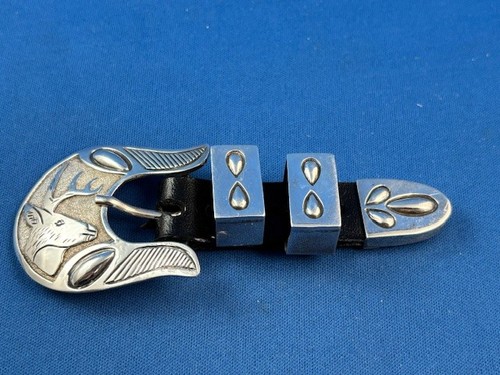 Navaho Sterling Silver Antelope Leather Belt Buckle, Lee Charley, Jr ...