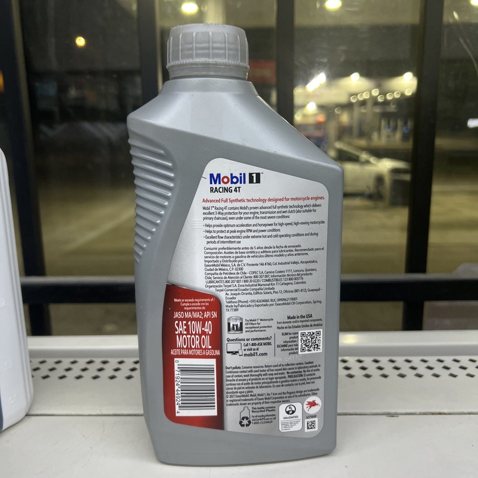 Mobil 1 Racing 4T Advanced Full Synthetic Motorcycle Oil 10W-40, 1 ...