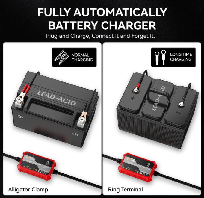 [2-Pack] FOVAL Fully Automatic Trickle Charger, 1000mA 12V Smart car ...