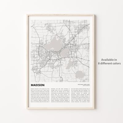 Madison City Map Print, Wisconsin Travel Poster, Wall Art | eBay