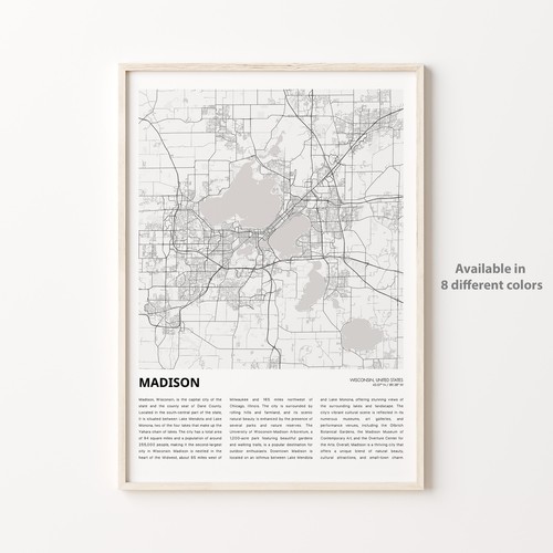 Madison City Map Print, Wisconsin Travel Poster, Wall Art | eBay