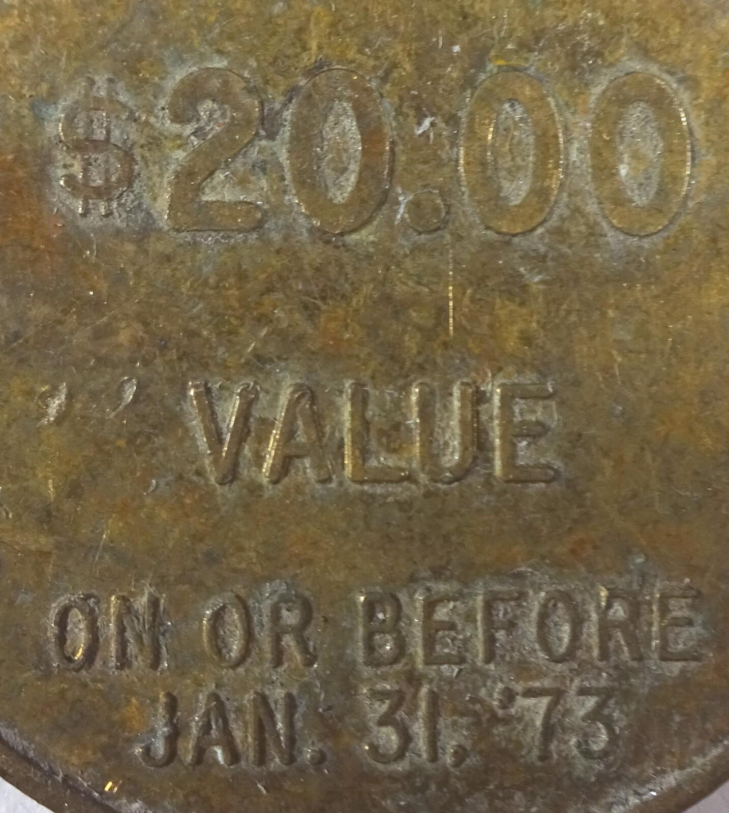 1973 Cosmopolitan Figure Spa Springfield Pa. 1.5"d $20.00 Value Token ...