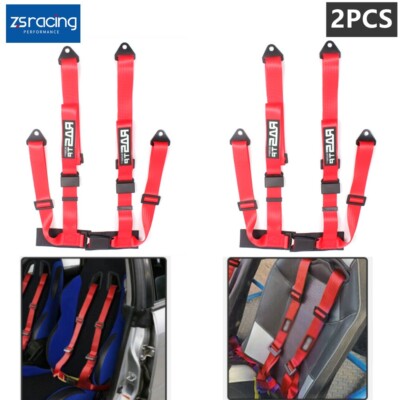 2PCS 4 Point Racing Harness Buckle Seat Belt 2" Strap Nylon For Go-kart ...