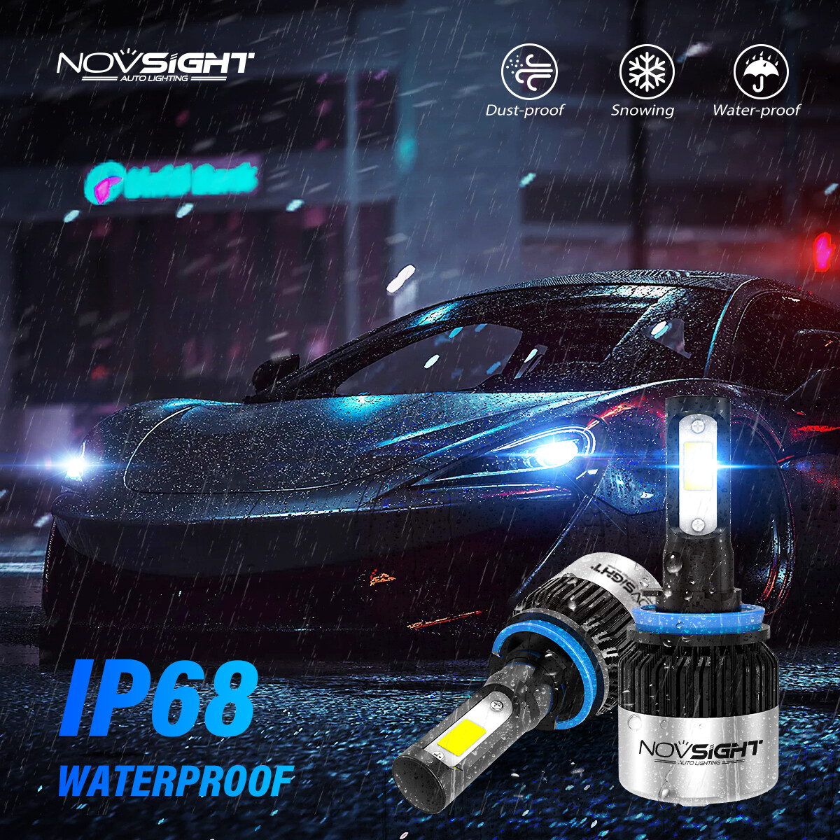 Novsight 72W 9000LM H8 H9 H11 LED Headlight Fog Light Bulbs Kit 6500K ...