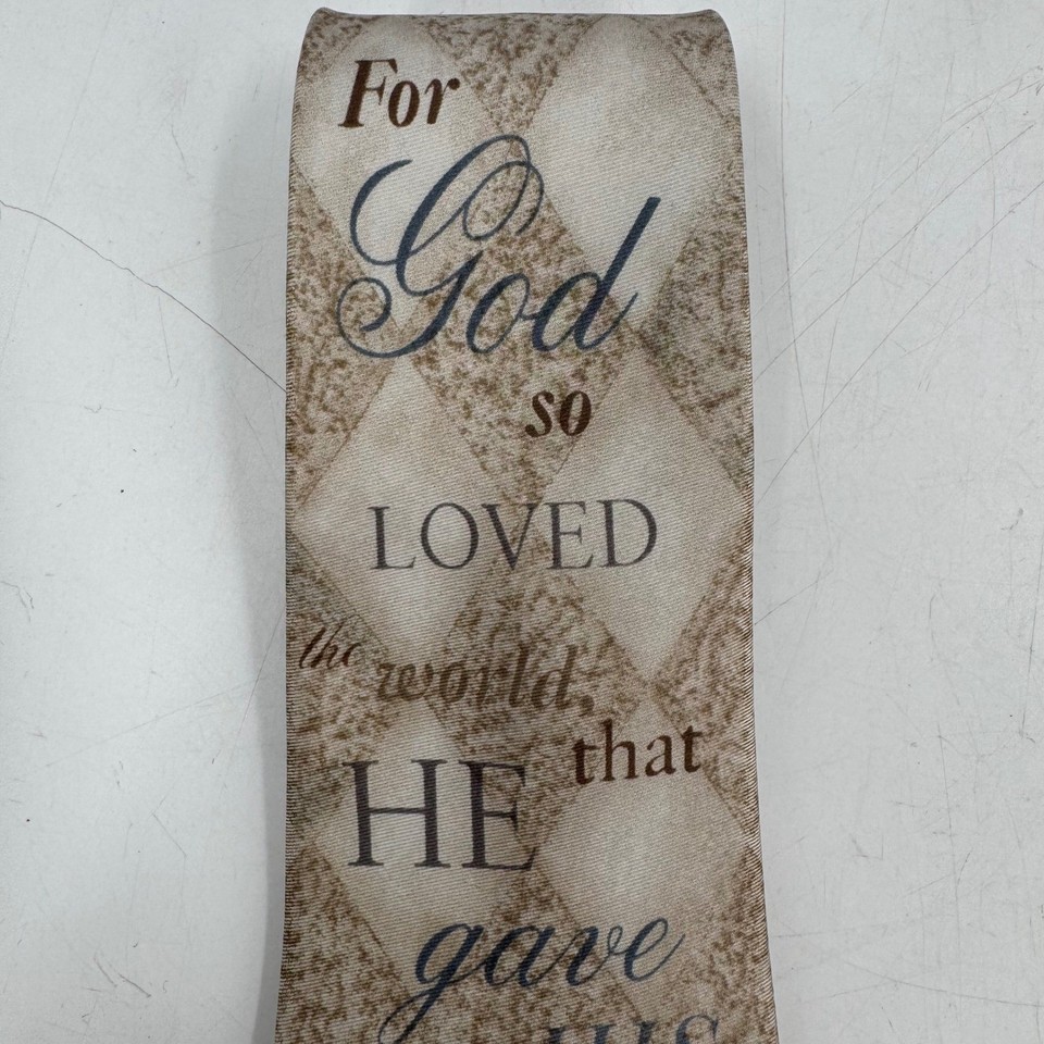 Larson Mens 100% Silk Religious Bible Verse John 3:16 Necktie Beige Tan ...