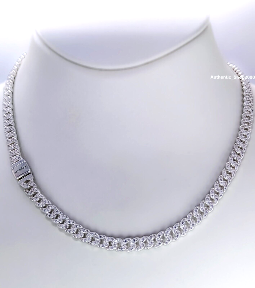NEW 100% Authentic PANDORA 925 Ale Silver Pave Cuban Chain Necklace ...