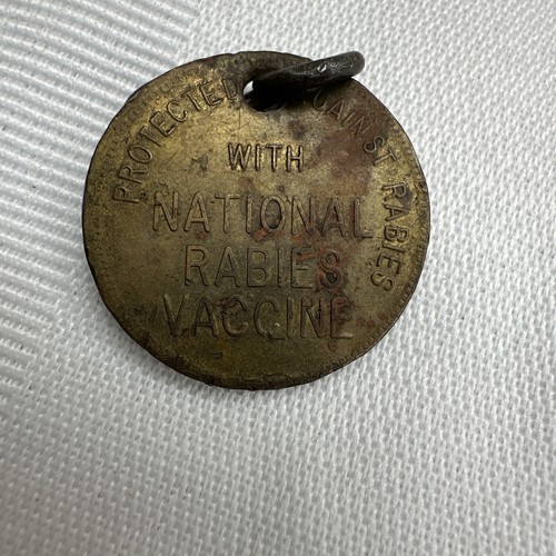 VINTAGE National Rabies Vaccine 1940 RABIES VACCINATED #54993 DOG TAG ...
