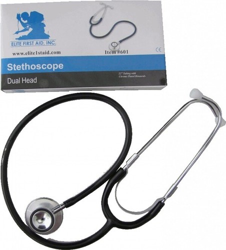 NEW Elite First Aid Black Dual Head Stethoscope for Medical EMS EMT ...
