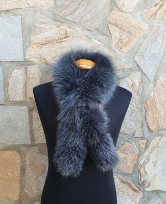 Fur scarf, real fur scarf, luxury fox fur scarf,fur collar, blue hue ...