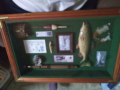 Vintage Fishing Shadow Box Fish Lures Reels Bobbers Fishing Decor 20 1/ ...