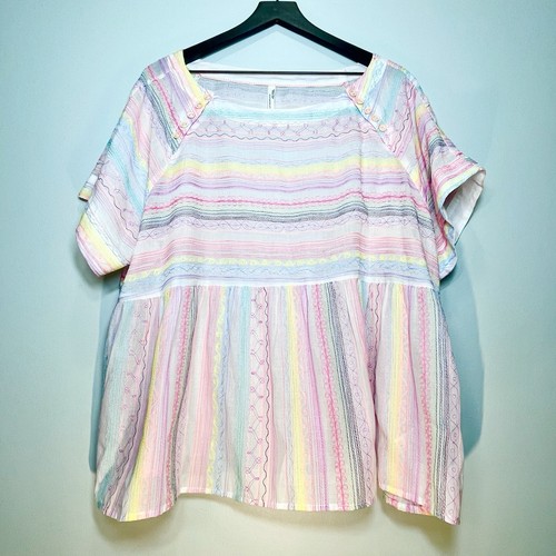 ANTHROPOLOGIE Women's Letty Top Rainbow Pastels Embroidered Baby Doll ...