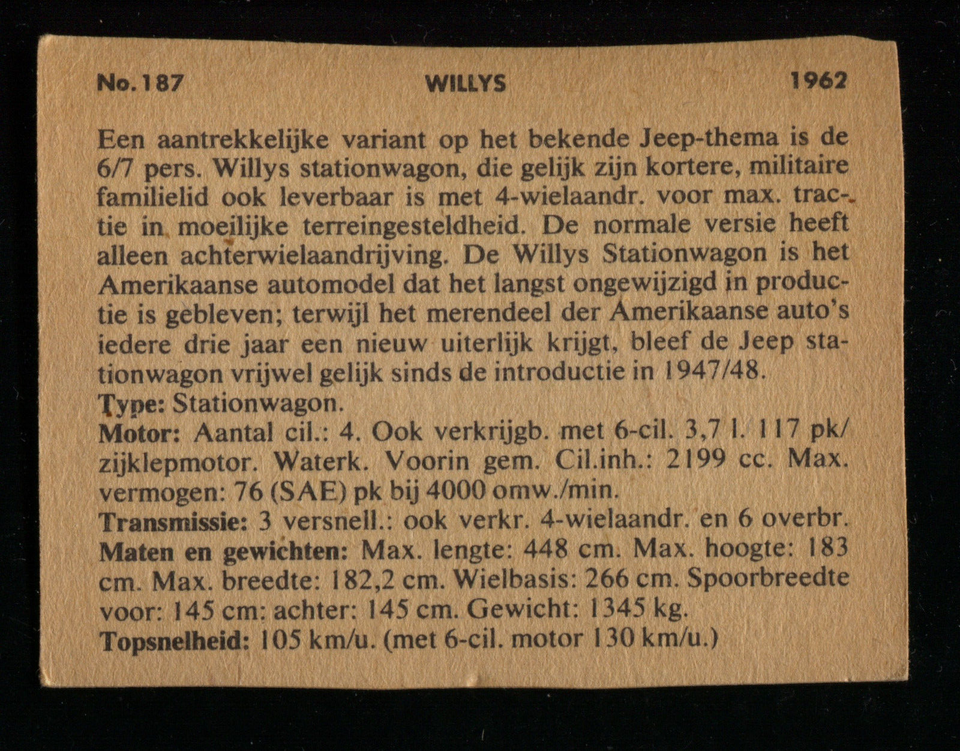 Willys Stationwagon 1962 Vintage 1960s Dutch Trading Card | eBay
