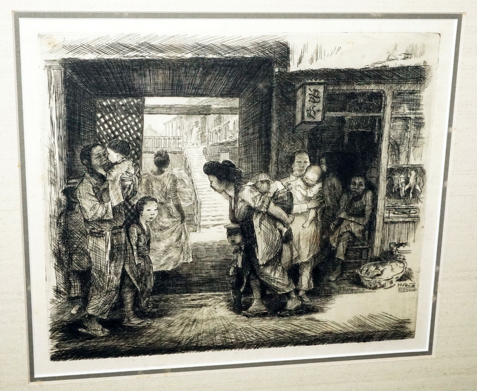 1920s Hawaii Etching Print "Chinatown" by Horatio Nelson Poole (1884 ...