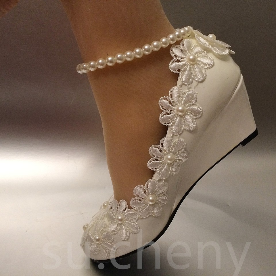 su.cheny White light ivory snow wedges pearls anklet lace Wedding ...