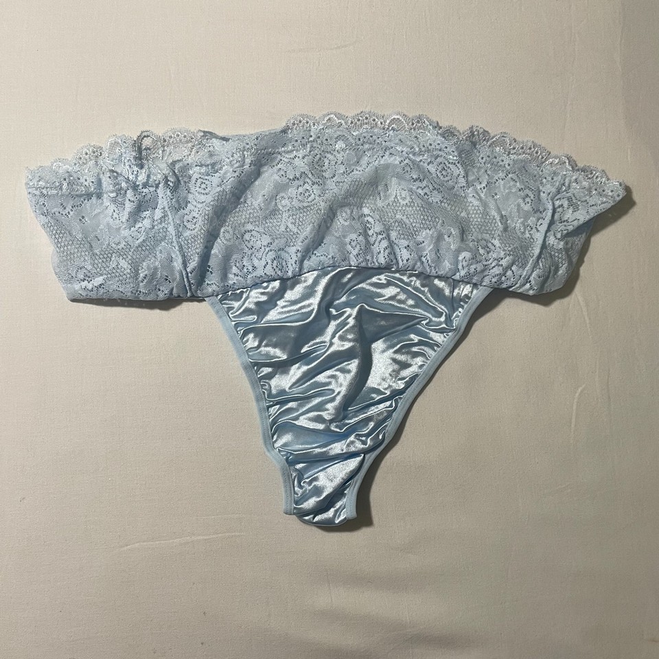 (Pack of 10) Size 9/2XL Vintage Secret Treasures Thin Blue Lace Thong ...