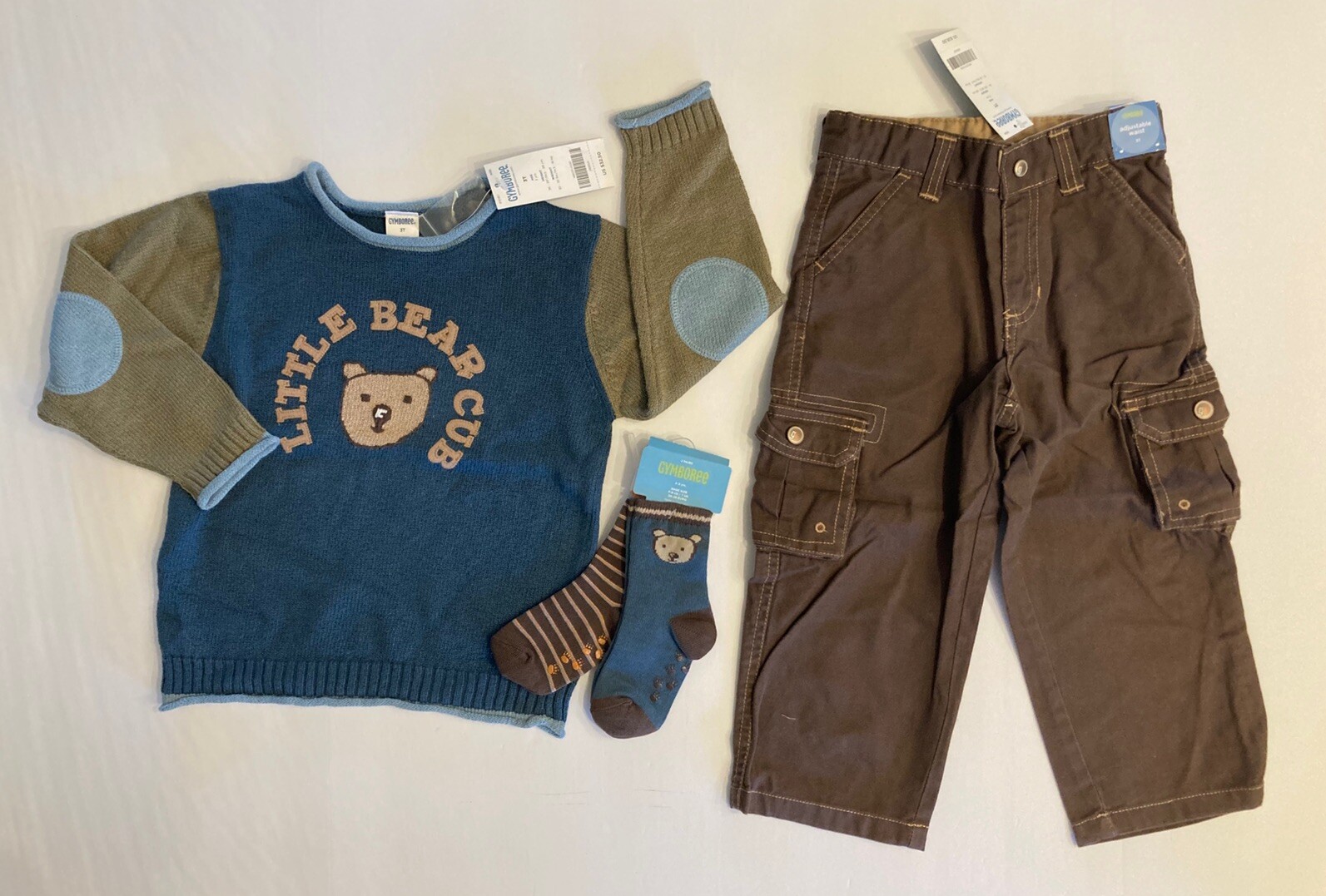 NWT Gymboree Camp Scout 3 3T Blue Little Bear Cub Sweater Socks & Brown ...