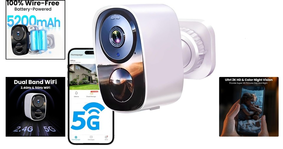 2K Wireless Security Camera with Color Night Vision & Waterproof ...