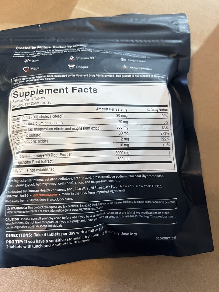 Roman Testosterone Booster Male Enhancement Support Virility Libido 120 ...