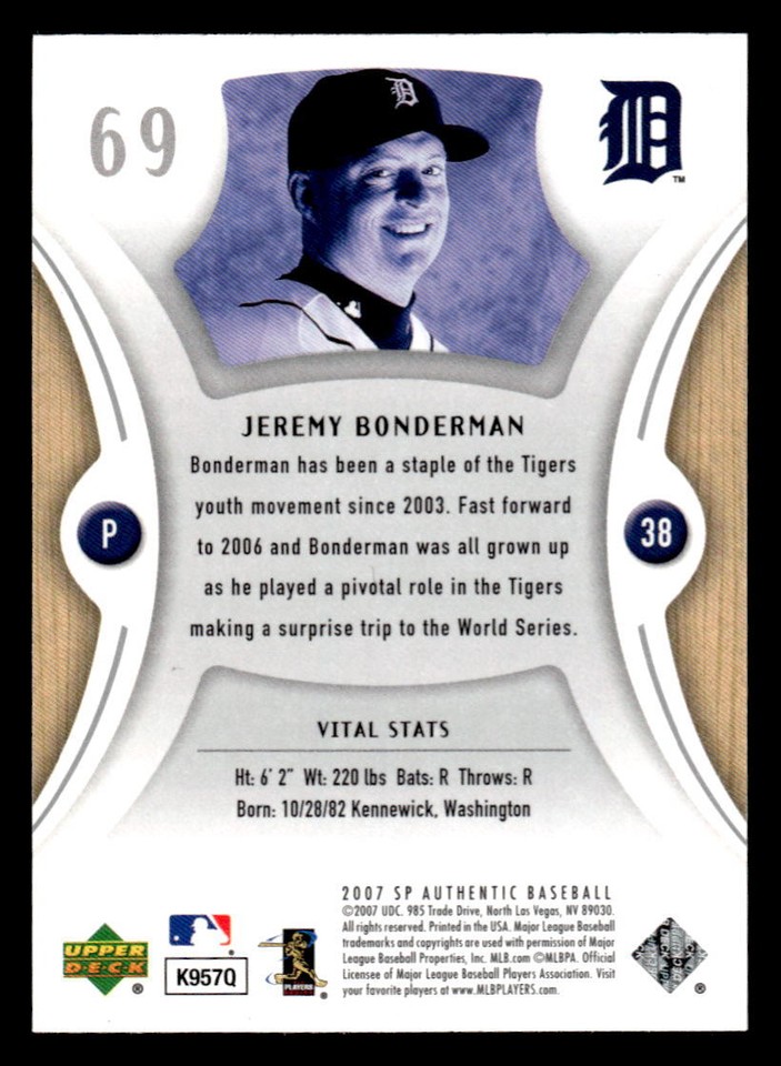 Jeremy Bonderman Detroit Tigers 2007 SP Authentic #69 | eBay