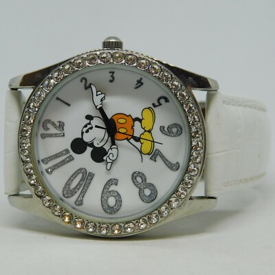 DISNEY PARKS Silver Tone Case White Tone Band Quartz Analog Women's ...