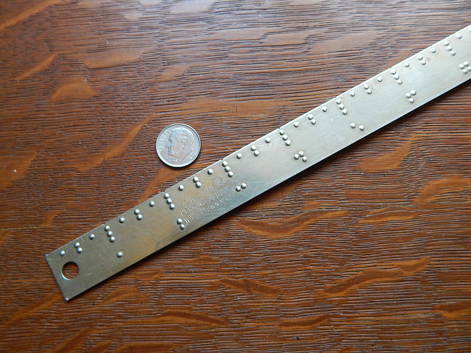 Antique Braille 1 Foot Nickle Plated Brass Ruler Howe Press Perkins ...