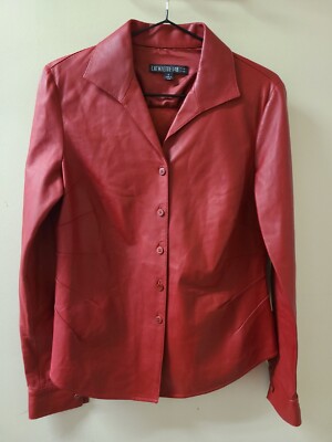 LAFAYETTE 148 red soft Lambskin leather buttons front jacket shirt size ...