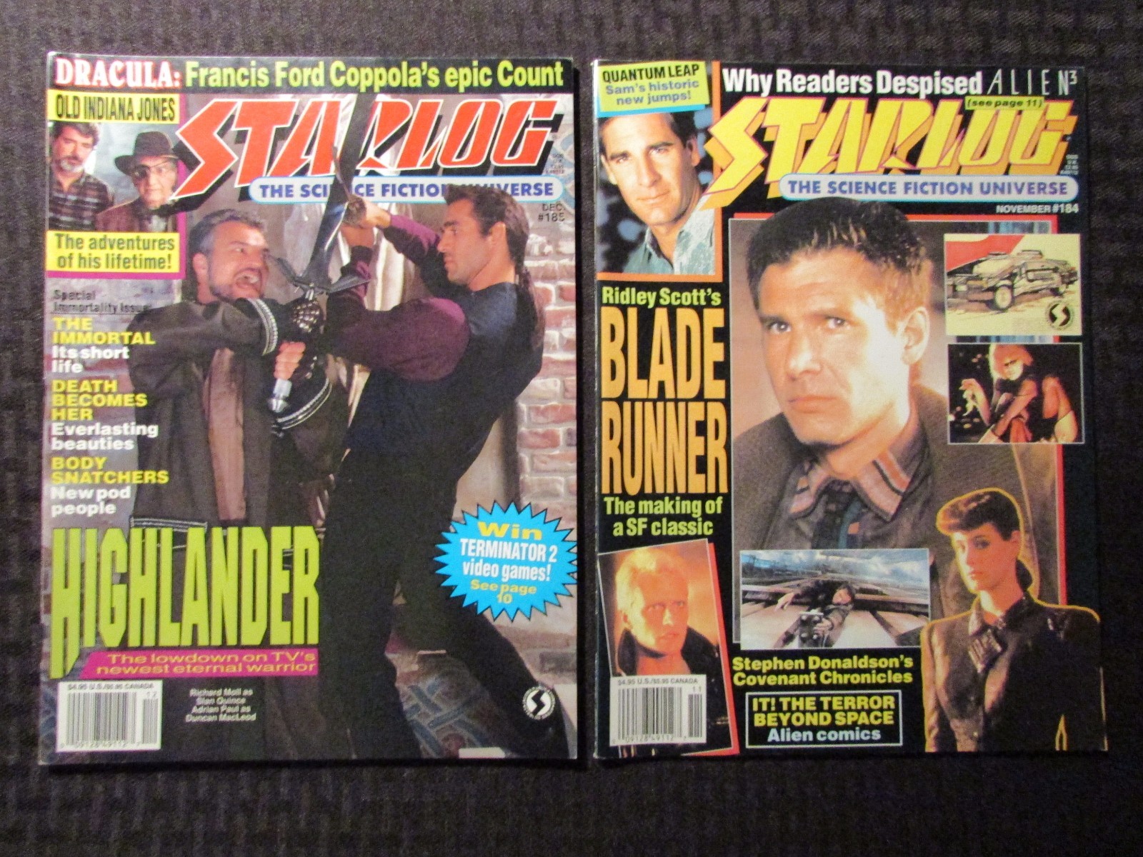 1992 STARLOG Movie Magazine #184 VF #185 VG+ LOT of 2 Blase Runner ...