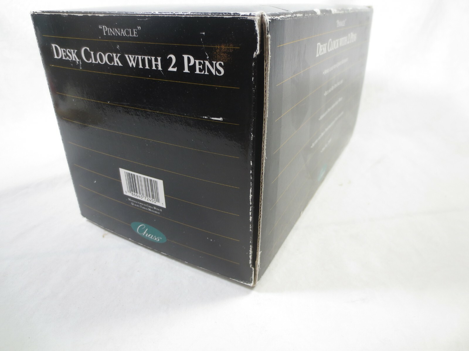 Unused swivel Quartz Chass Clock on Mahogany Wood w Gold-tone 2 Pen Set ...