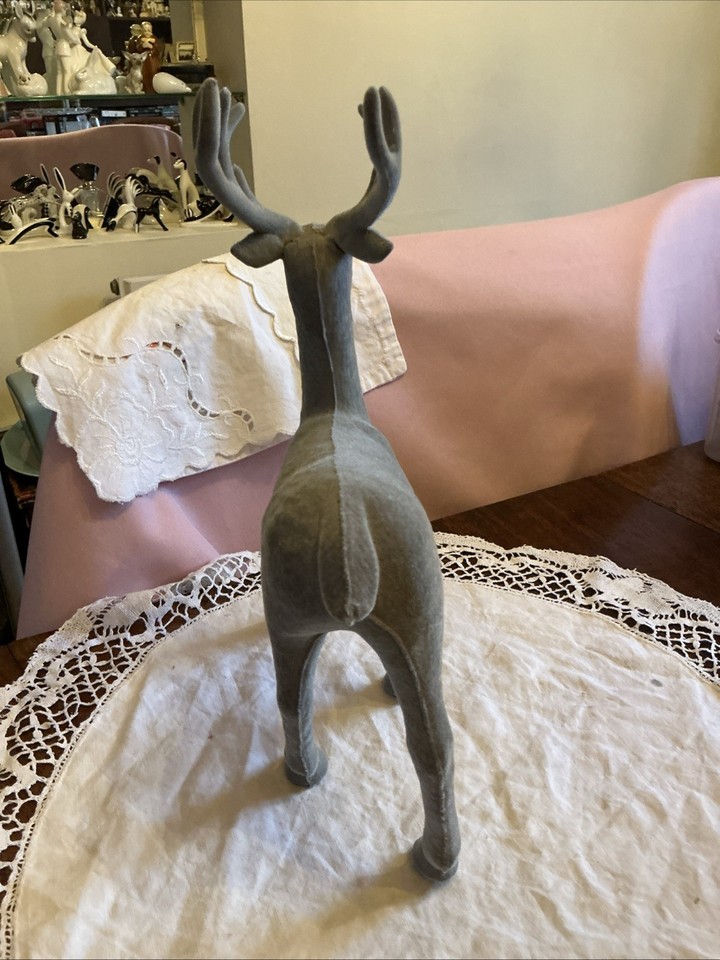 Christmas Grey Flock Standing Reindeer Stag Large 32cm Standing Decoration | eBay UK