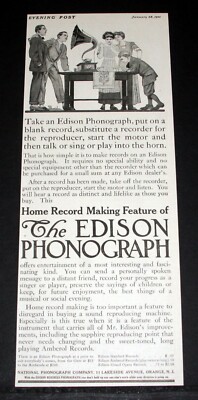 1911 OLD MAGAZINE PRINT AD, THE EDISON PHONOGRAPH, HOME RECORD RECORDER ...