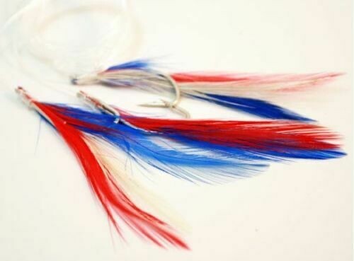 8 x Mackerel Feathers Hooks, Bass, Cod Lures, Rigs Sea Boat Fishing NGT ...